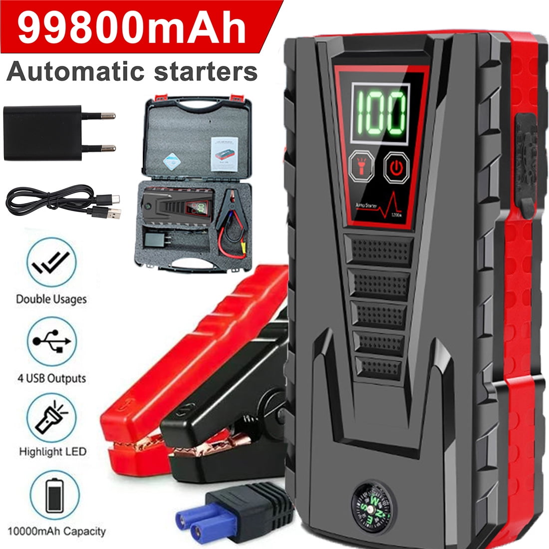5000A Peak Car Jump Starter, 99800mAh Portable Power Bank, Charger for ...