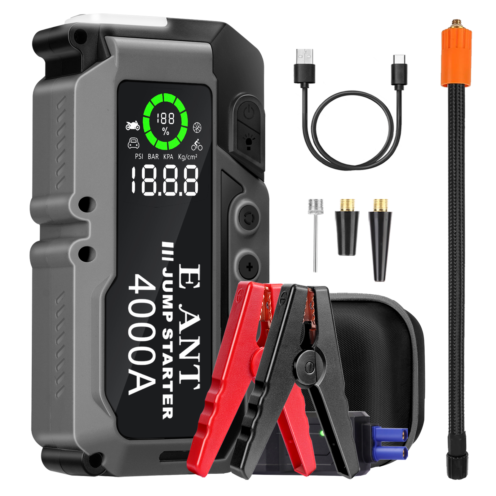Car Jump Starter with Air Compressor(10L Gas/8L Diesel), 4000A Peak 12v ...