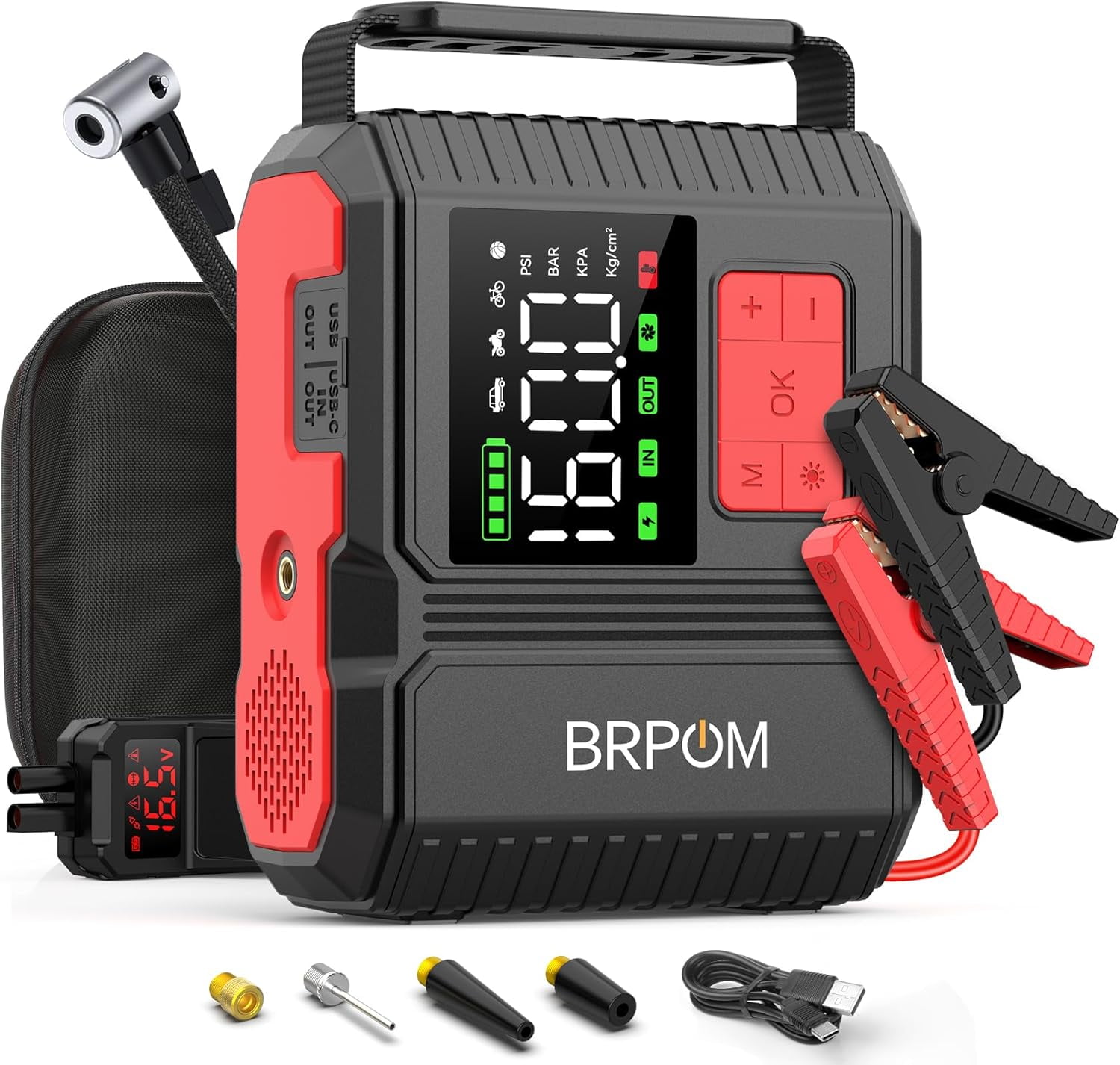 Car Jump Starter with Air Compressor, 160PSI 8000A Peak 26800mah (Up to ...