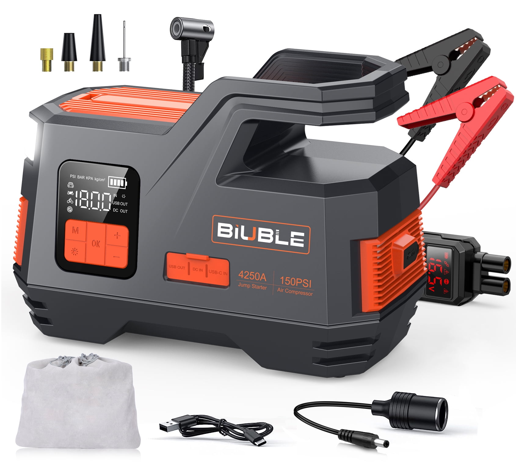 Car Jump Starter Portable Power Bank with Air Compressor 150 PSI Car ...