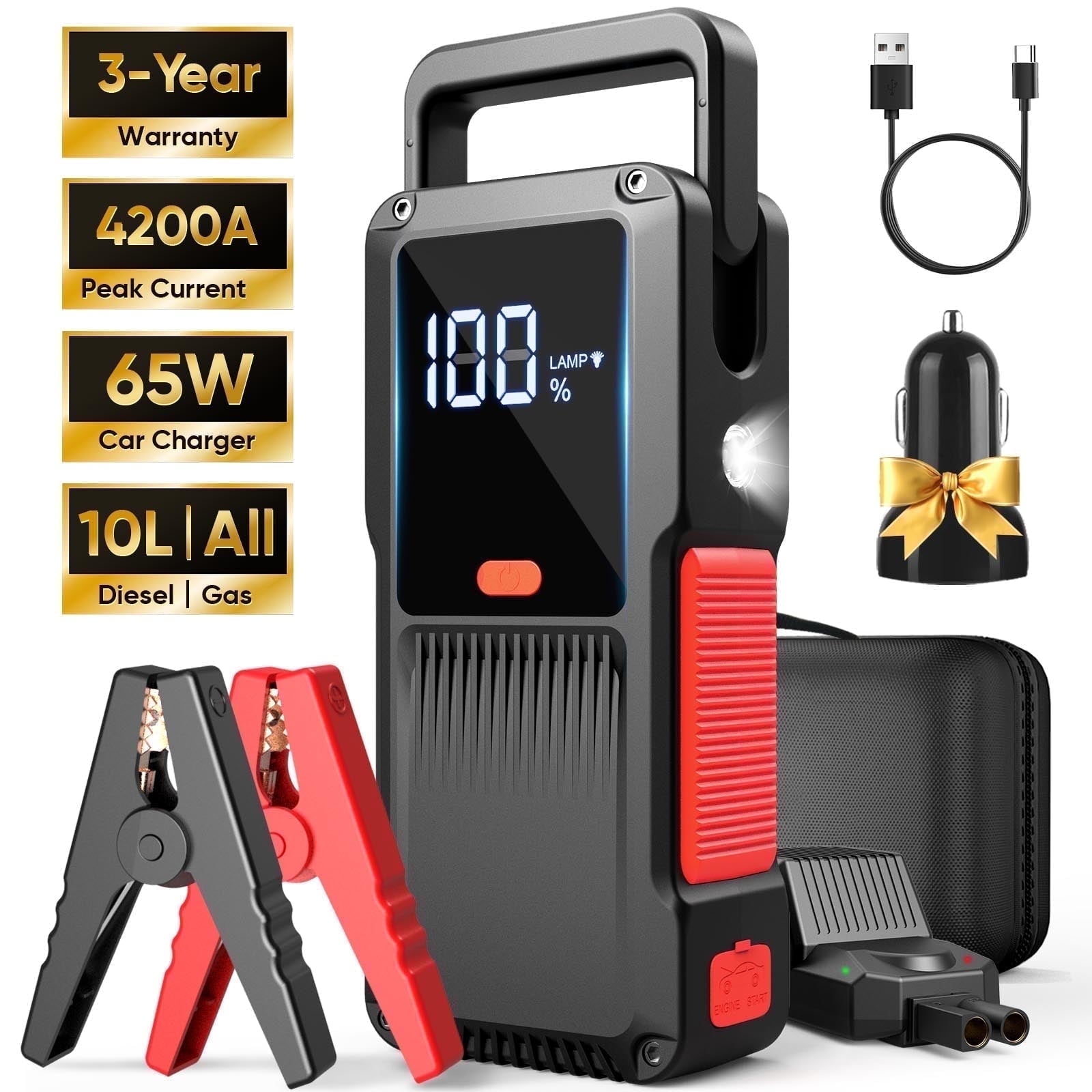 GCZ Portable Car Jump Starter, 4200A Peak for Gas & 10L Diesel Engines ...