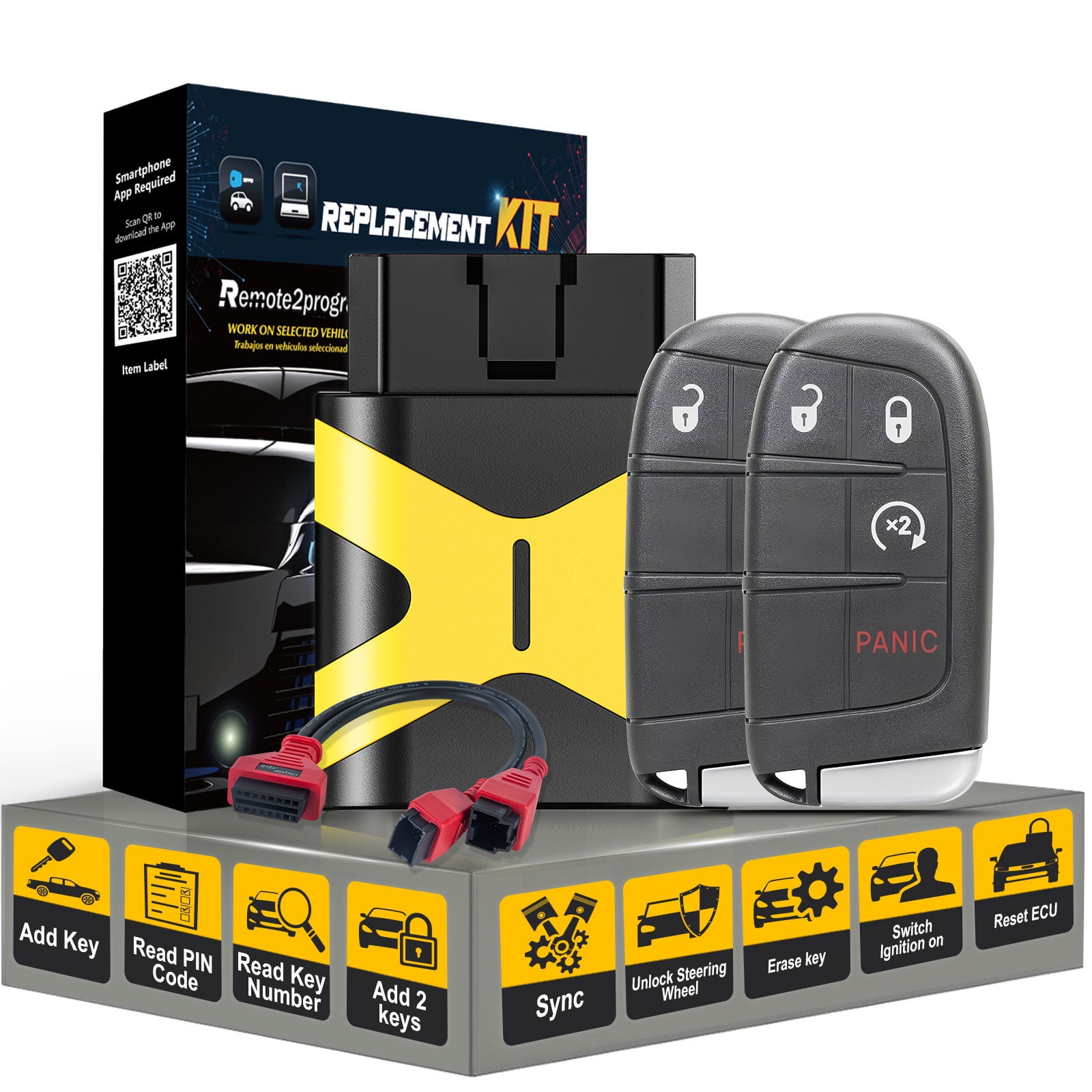 Car Key Programmer OBD Tool for Dodge No Working Remote/12+8 Cable ...