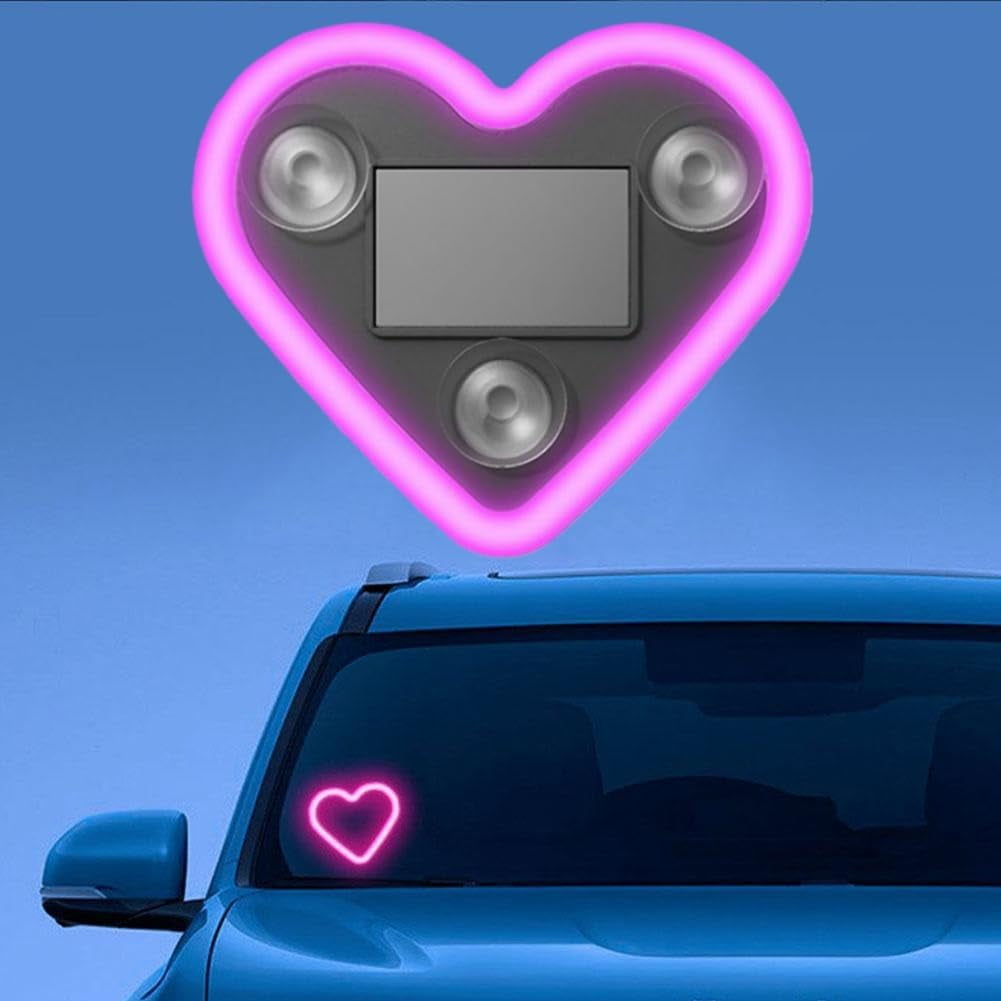 Car LED Ambient Light - Solar-Powered Heart-Shaped LED Neon Light, IP65 Waterproof, Switchable ...