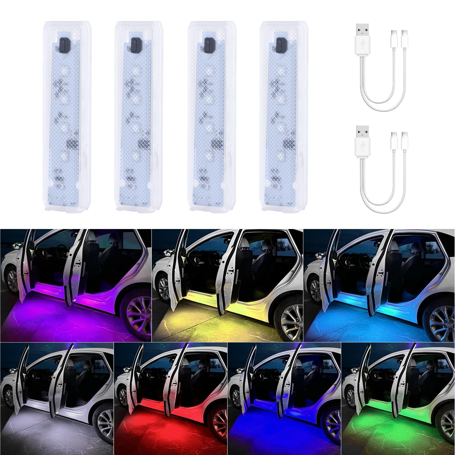 Car LED Door Lights Projector 7 Color Wireless Door Warning Lights USB ...