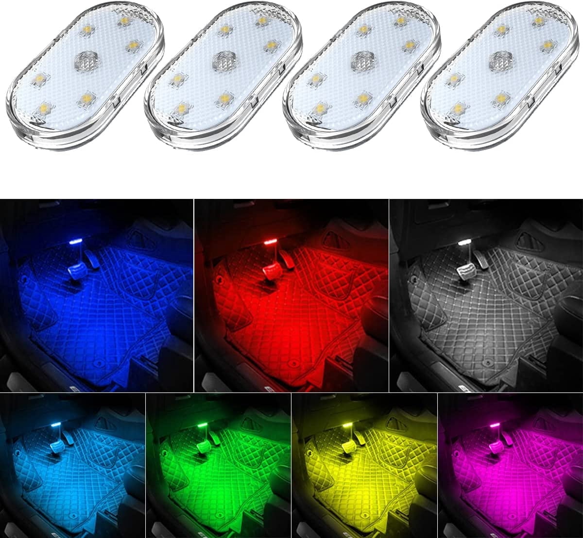 Car LED Interior Lights Wireless USB Rechargeable 7 Colors Touch ...