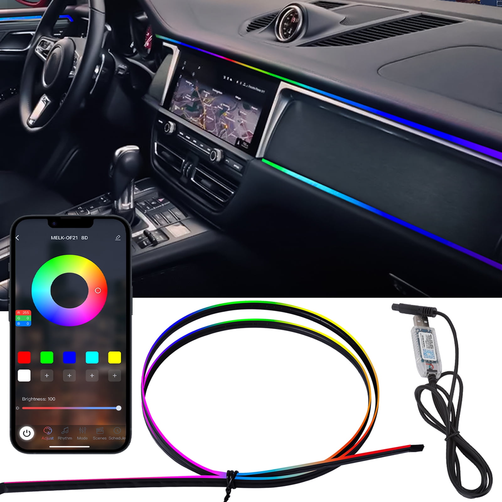 Car LED Lights Interior Dreamcolorful Neon Lights for Dashboard RGB ...