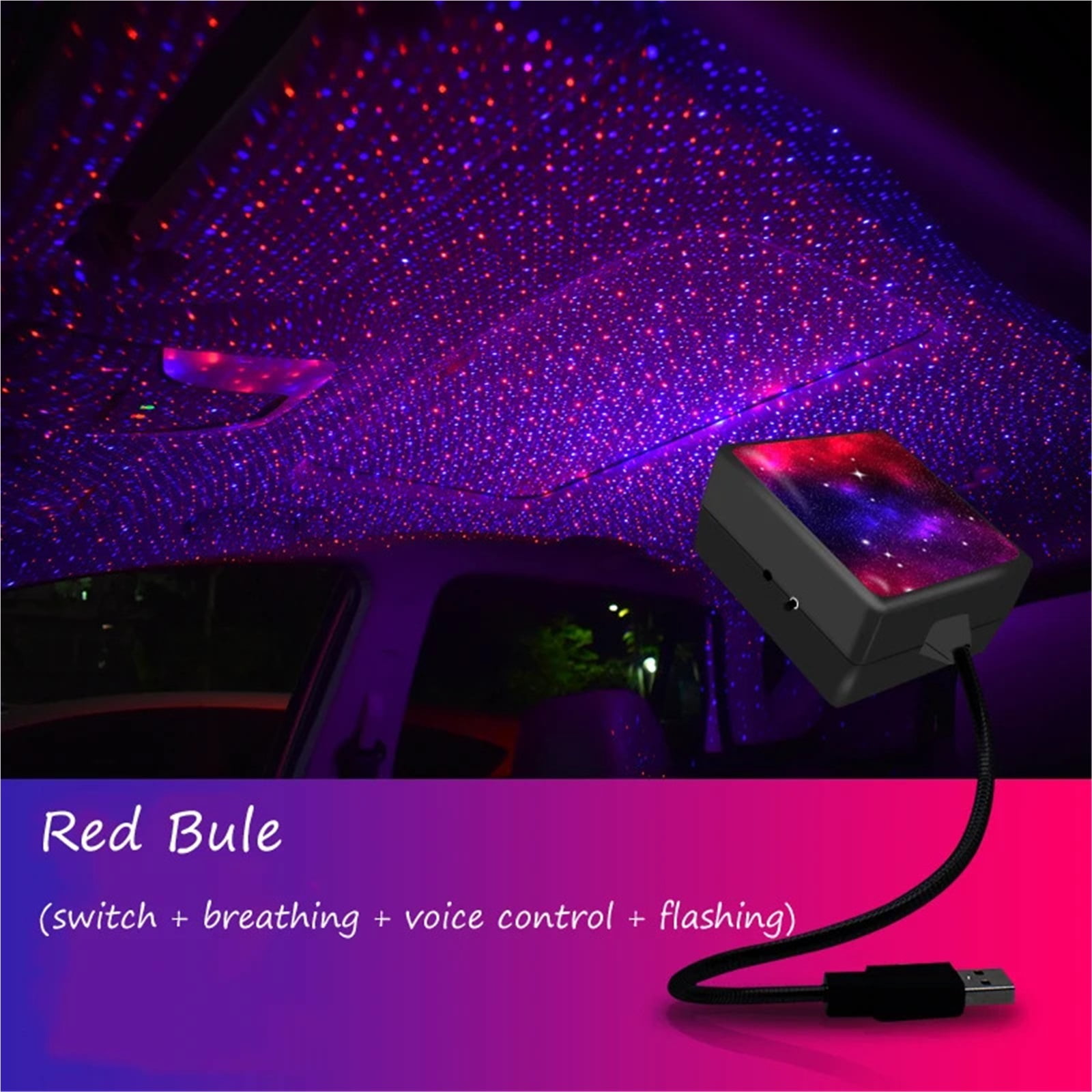 Car LED Roof Star Night Light USB Projector Romantic Light Voice ...