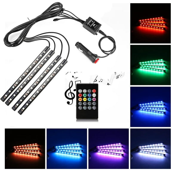 Car LED Strip Light,Uniwit 4 Pieces DC 12V 72 LED Multicolor Car ...