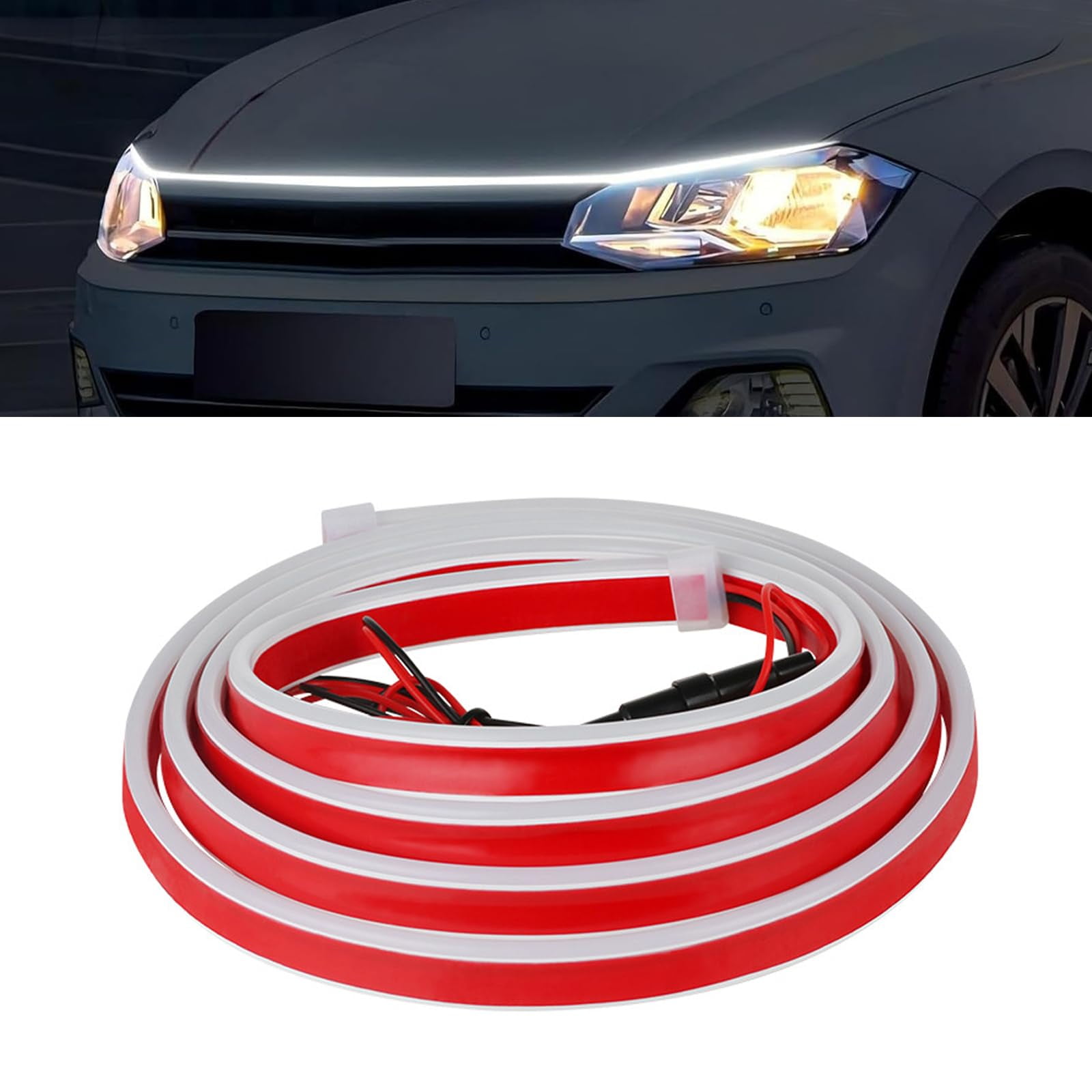 Car LED Strip Lights, 59 Inch 12V Start Scanning Cool Decorative Hood ...