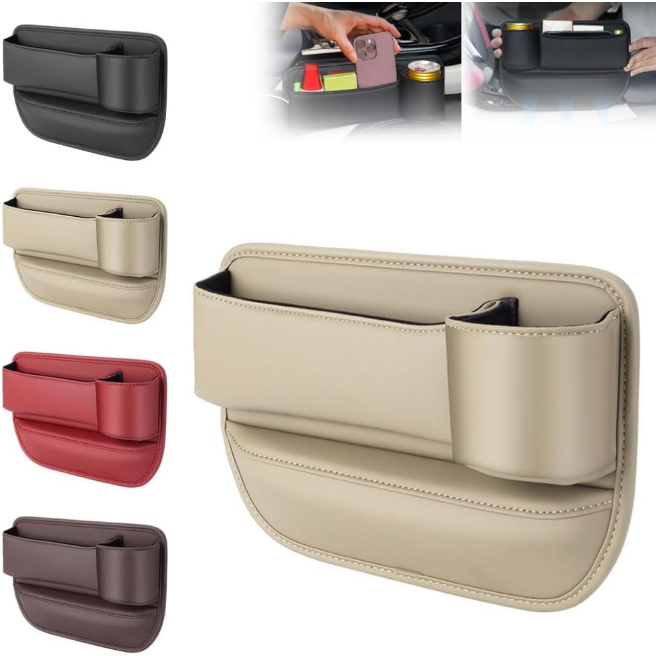 Car Leather Cup Holder Gap Bag, 2024 Universal Car Seat Gap Storage Box ...