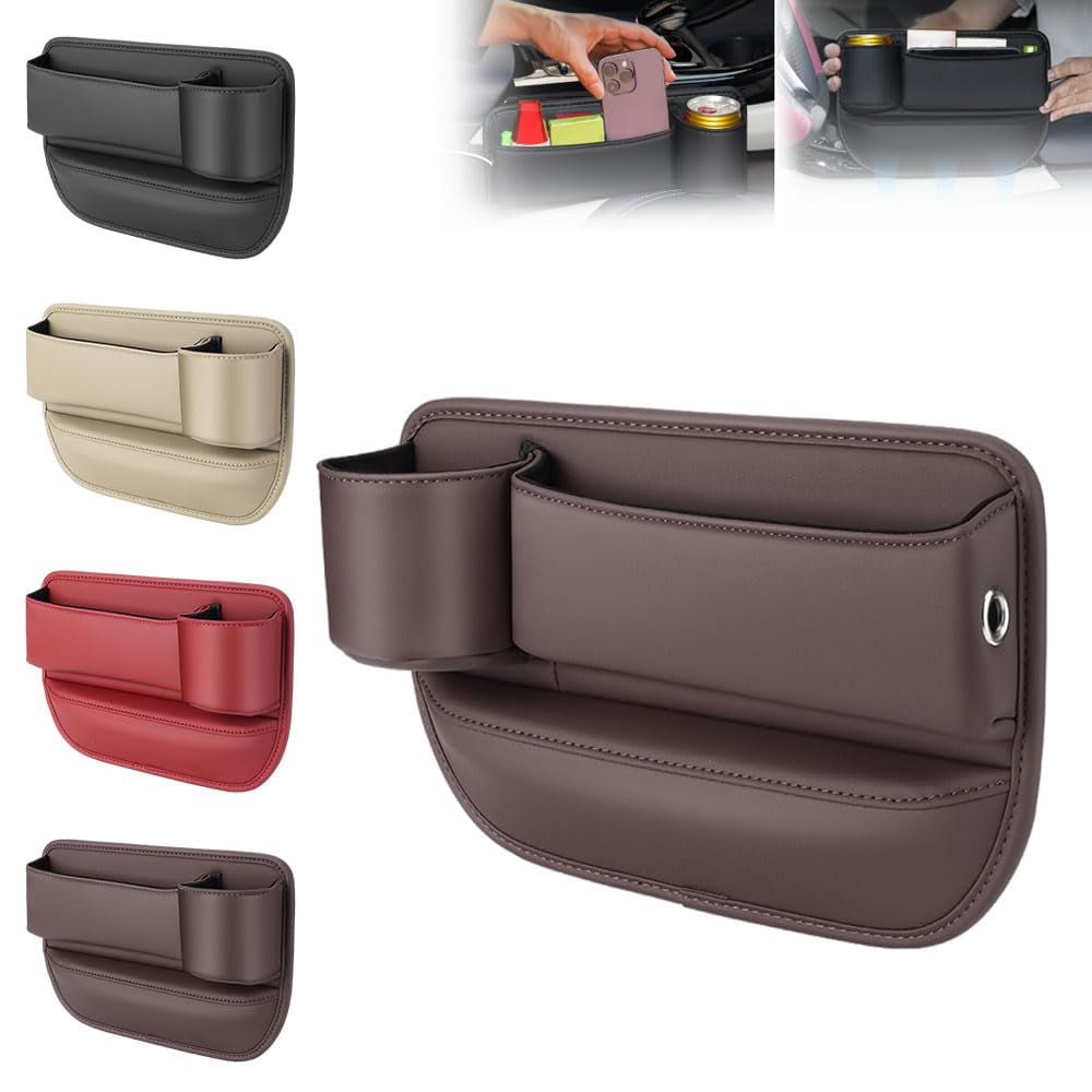 Car Leather Cup Holder Gap Bag, 2025 Universal Car Seat Gap Storage Box ...