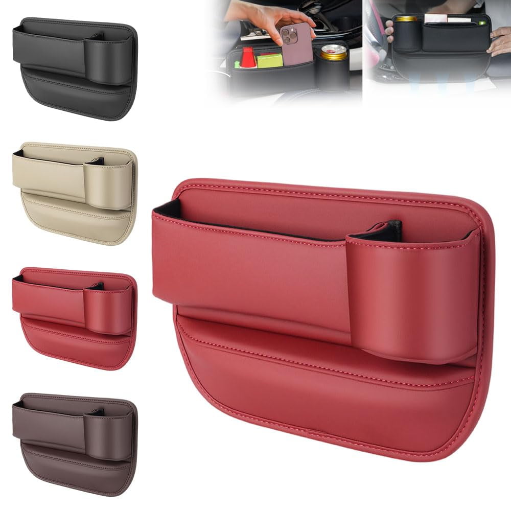 Car Leather Cup Holder Gap Bag, 2025 Universal Car Seat Gap Storage Box ...