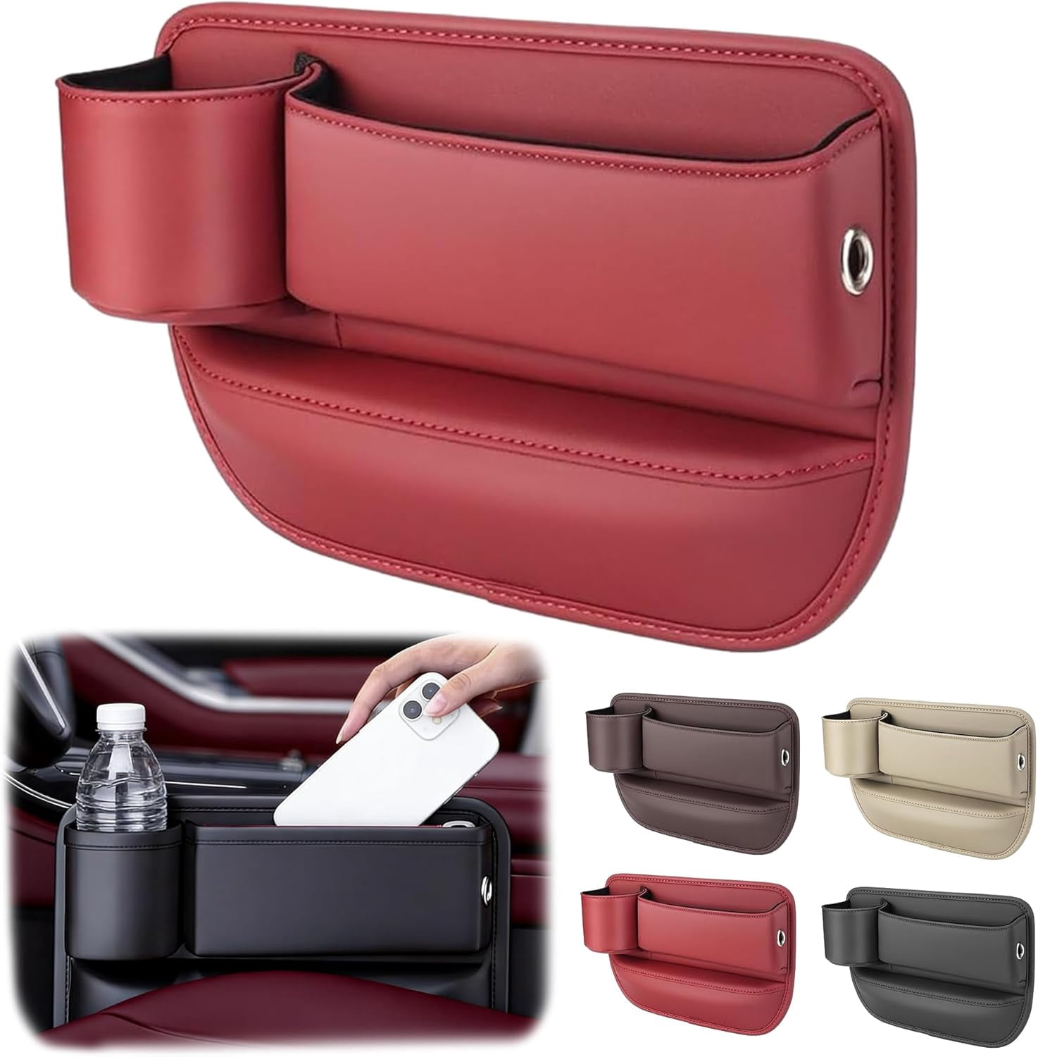 Car Leather Cup Holder Gap Bag, 2026 New Seat Gap Storage Box with Cup ...