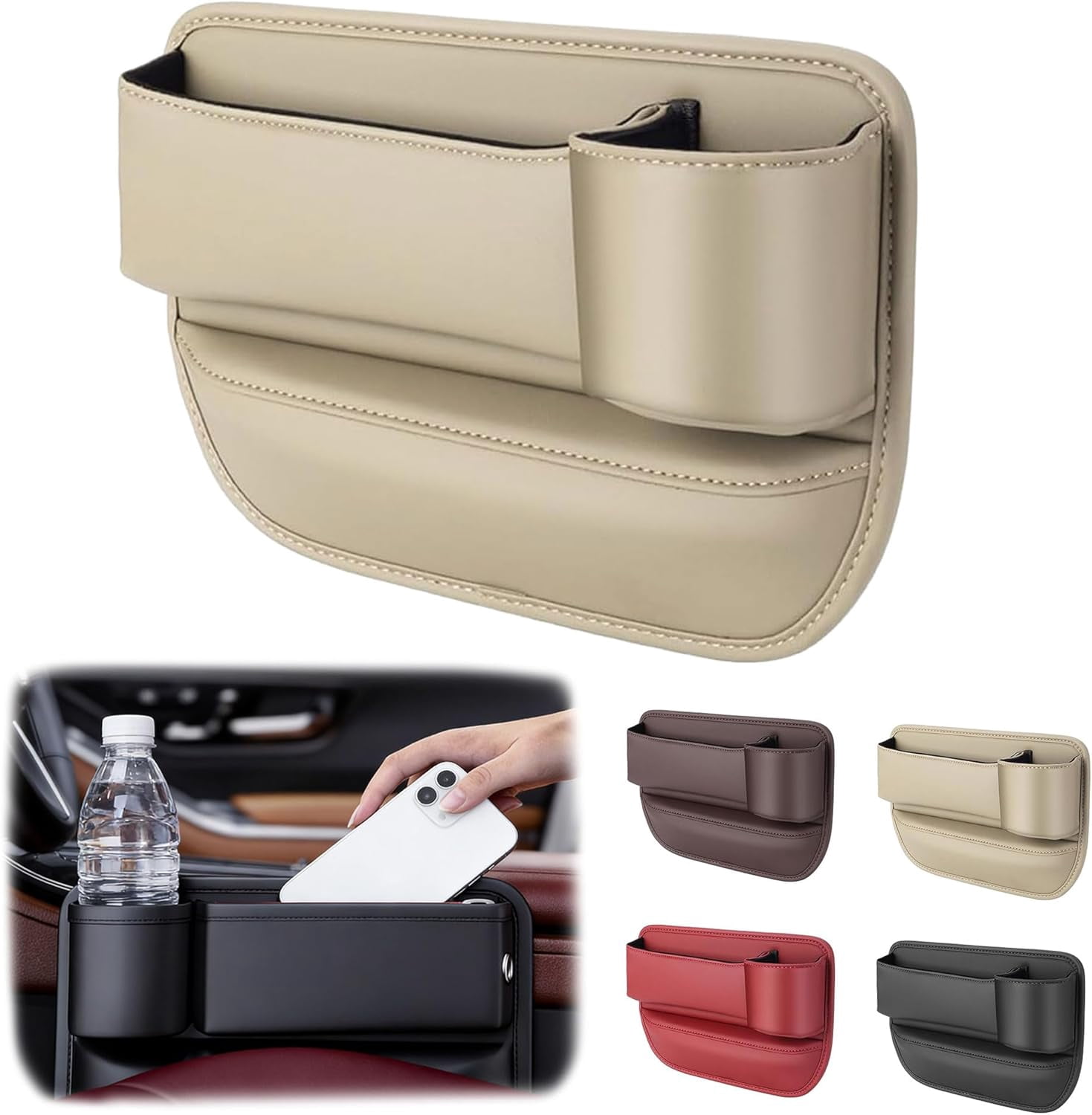 Car Leather Cup Holder Gap Bag, 2026 New Seat Gap Storage Box with Cup ...