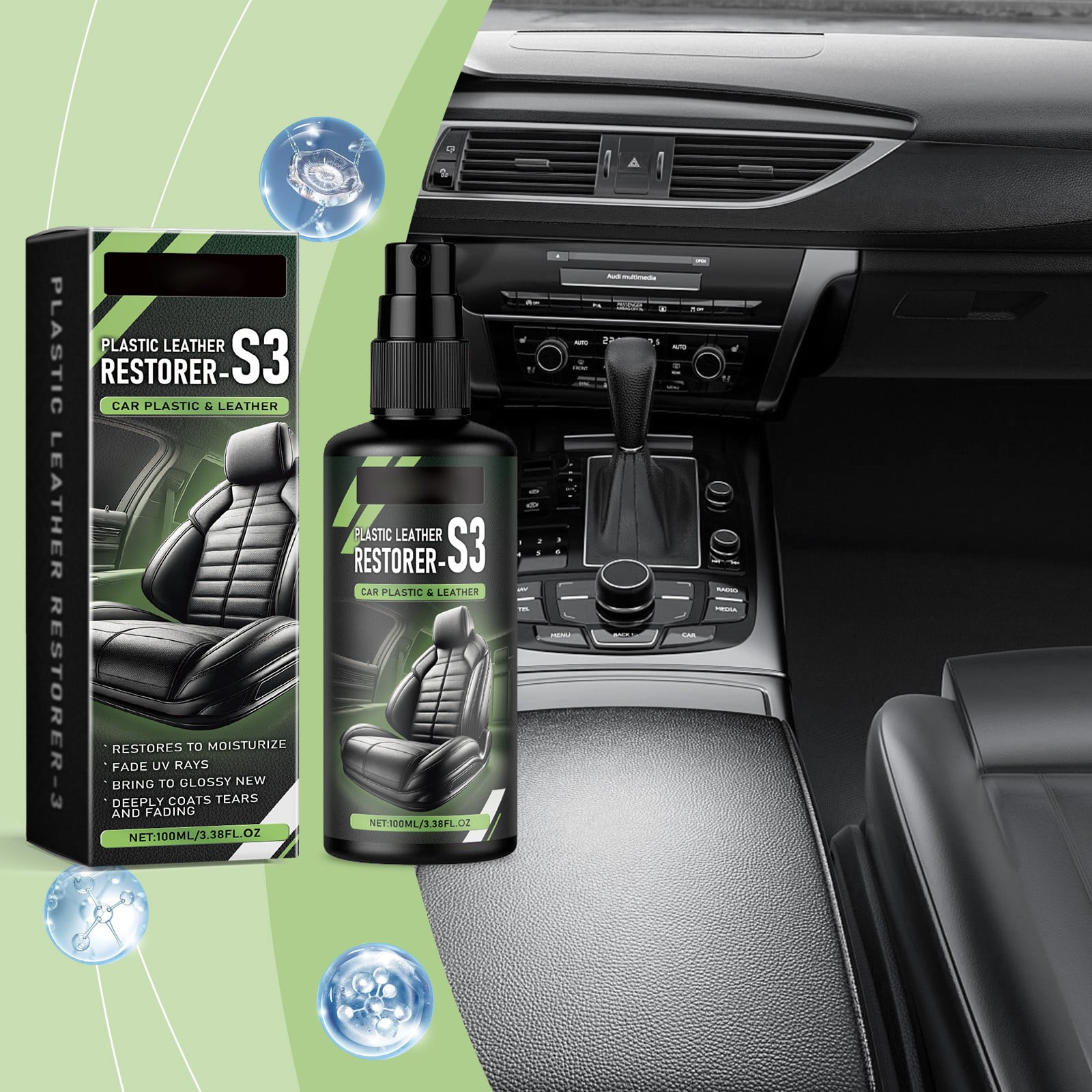 Car Leather Spray, Cleaning, Decontamination and Brightening, Car Interior and Maintenance Spray ...