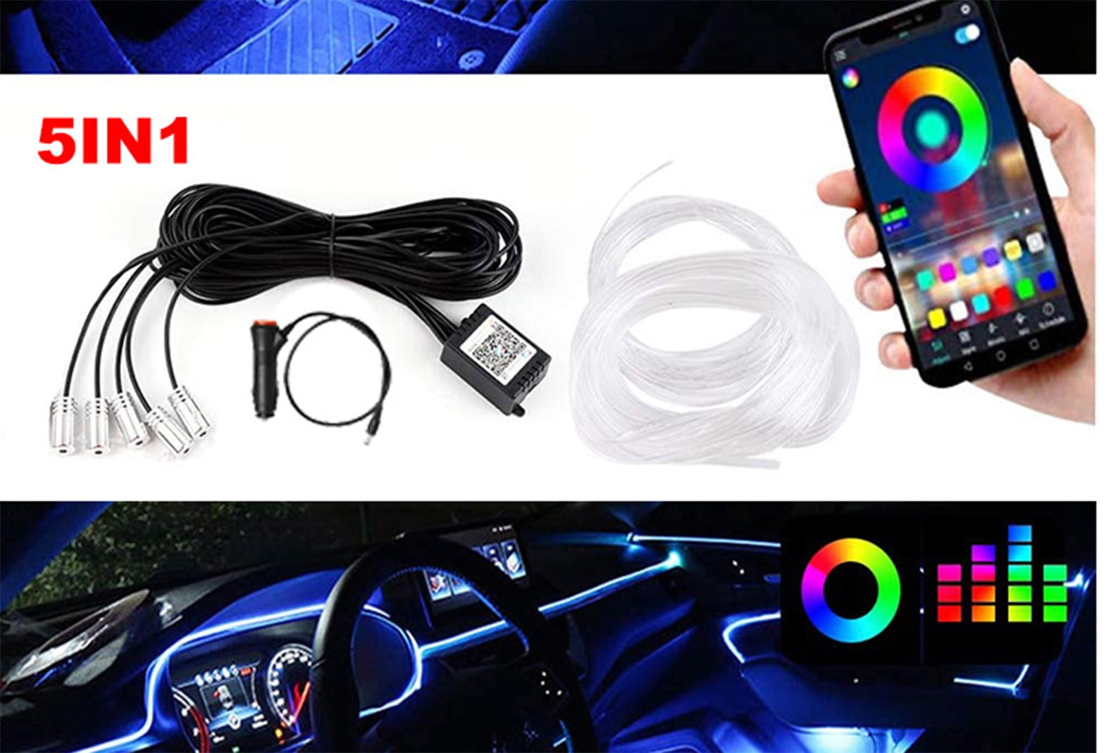 Car Light LED Car Interior Light 5 In 1 With 236 Inch Fiber Tube LED ...