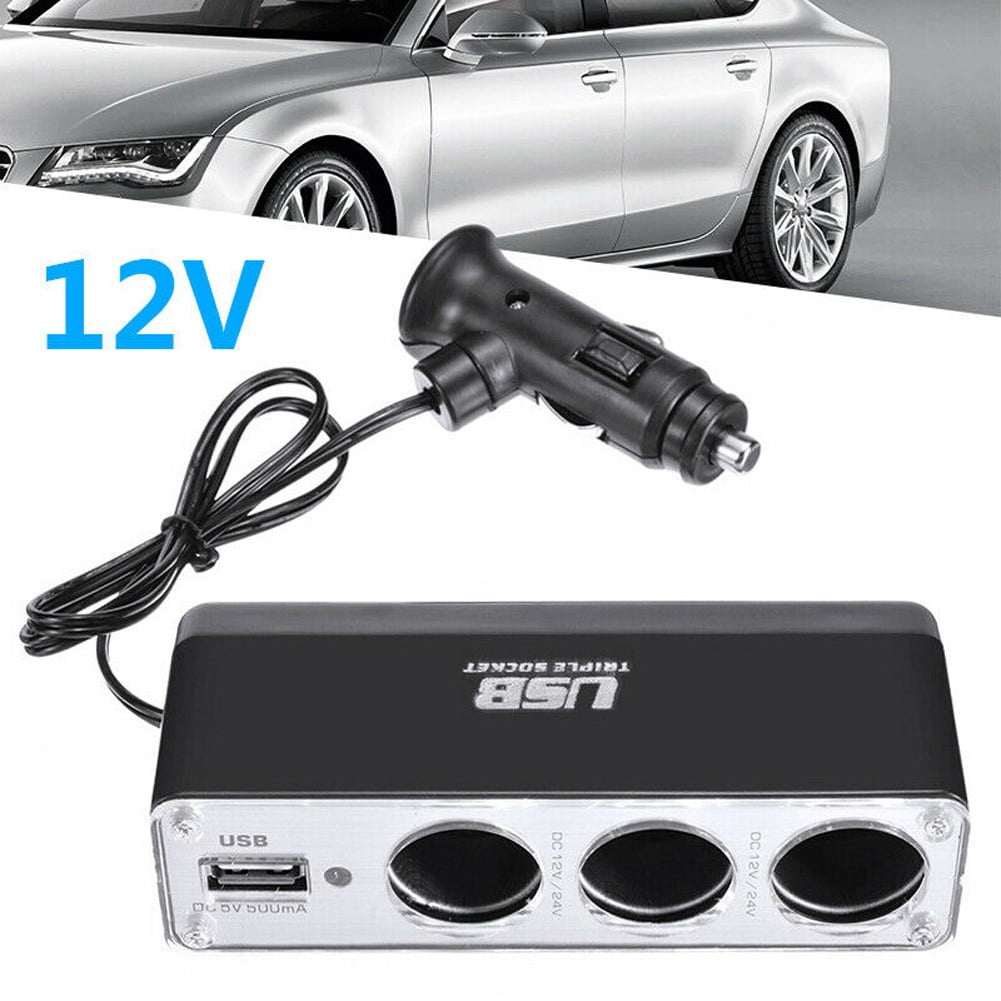 Car Lighter Multi Socket Triple Splitter USB Port Charger Adapter With ...