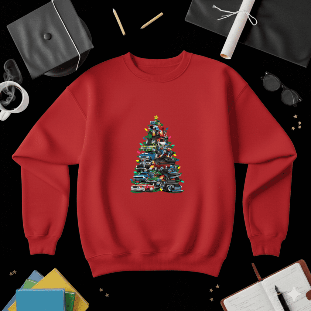 Car Madness Christmas Tree Classic Hot Rod Muscle Cars Sweatshirt, up ...