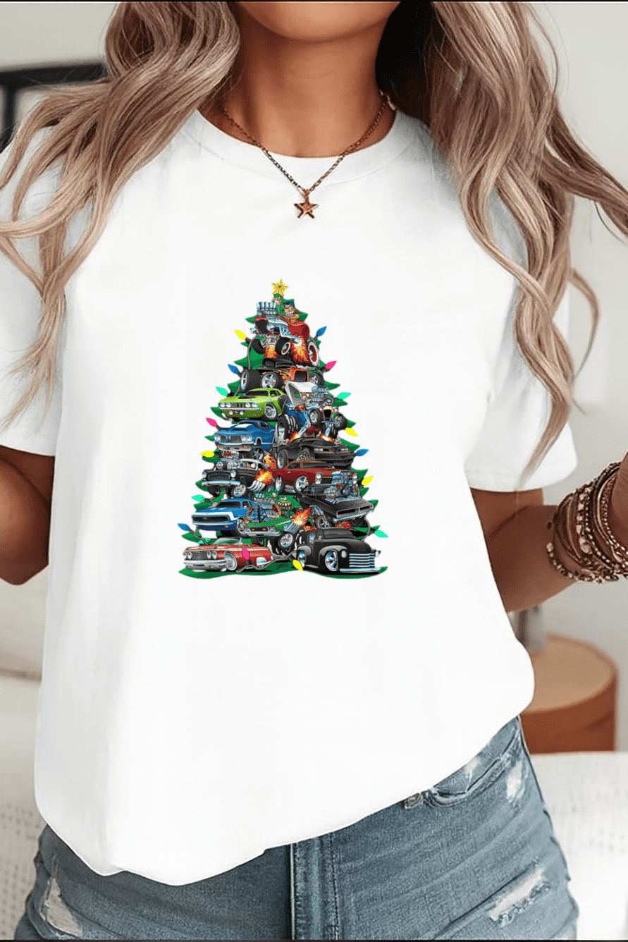 Car Madness Christmas Tree Muscle Cars And Hotrods Unisex T-Shirt up to ...