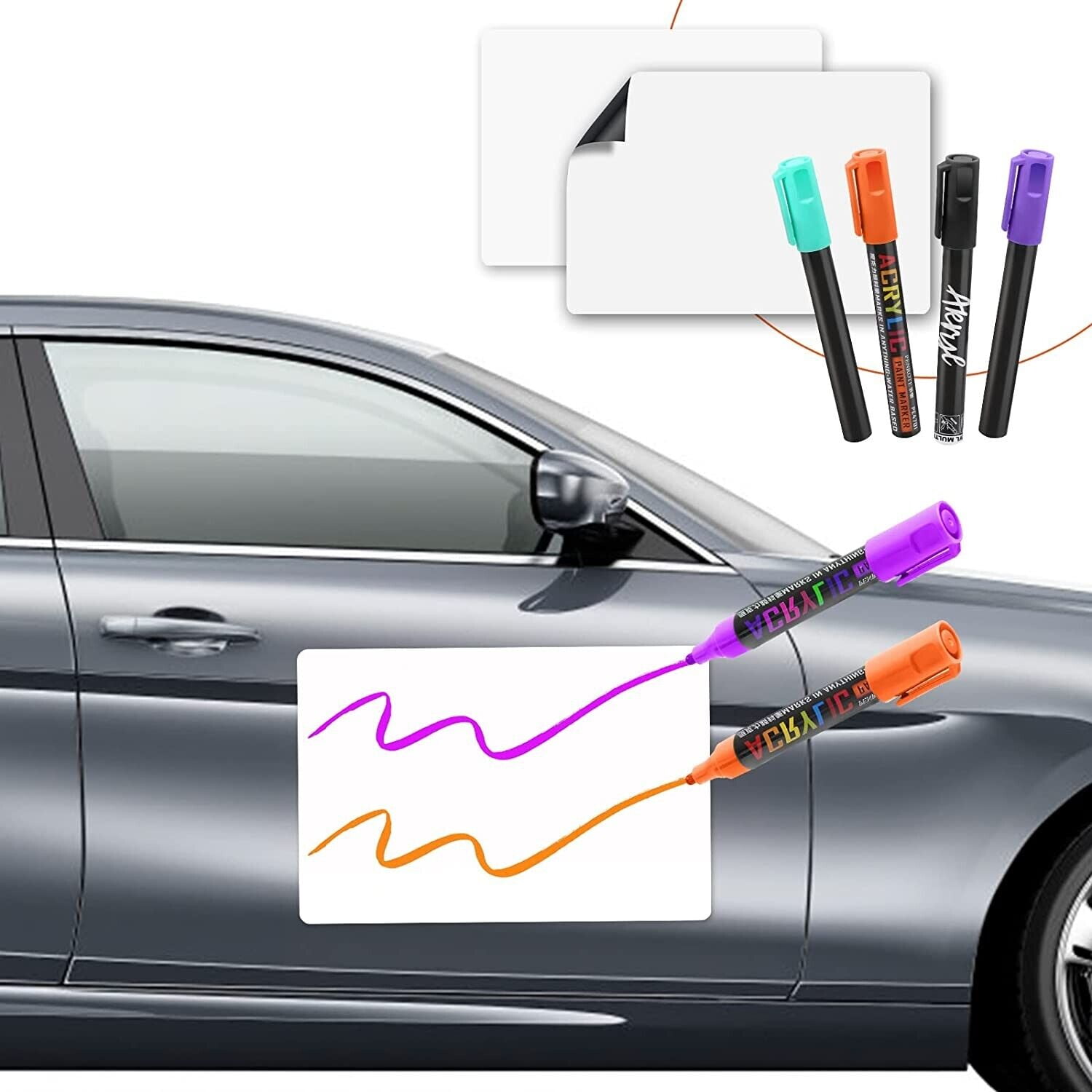 Car Magnets and Decals with 4 Chalk Markers, 2 Pack Magnetic Car Signs ...