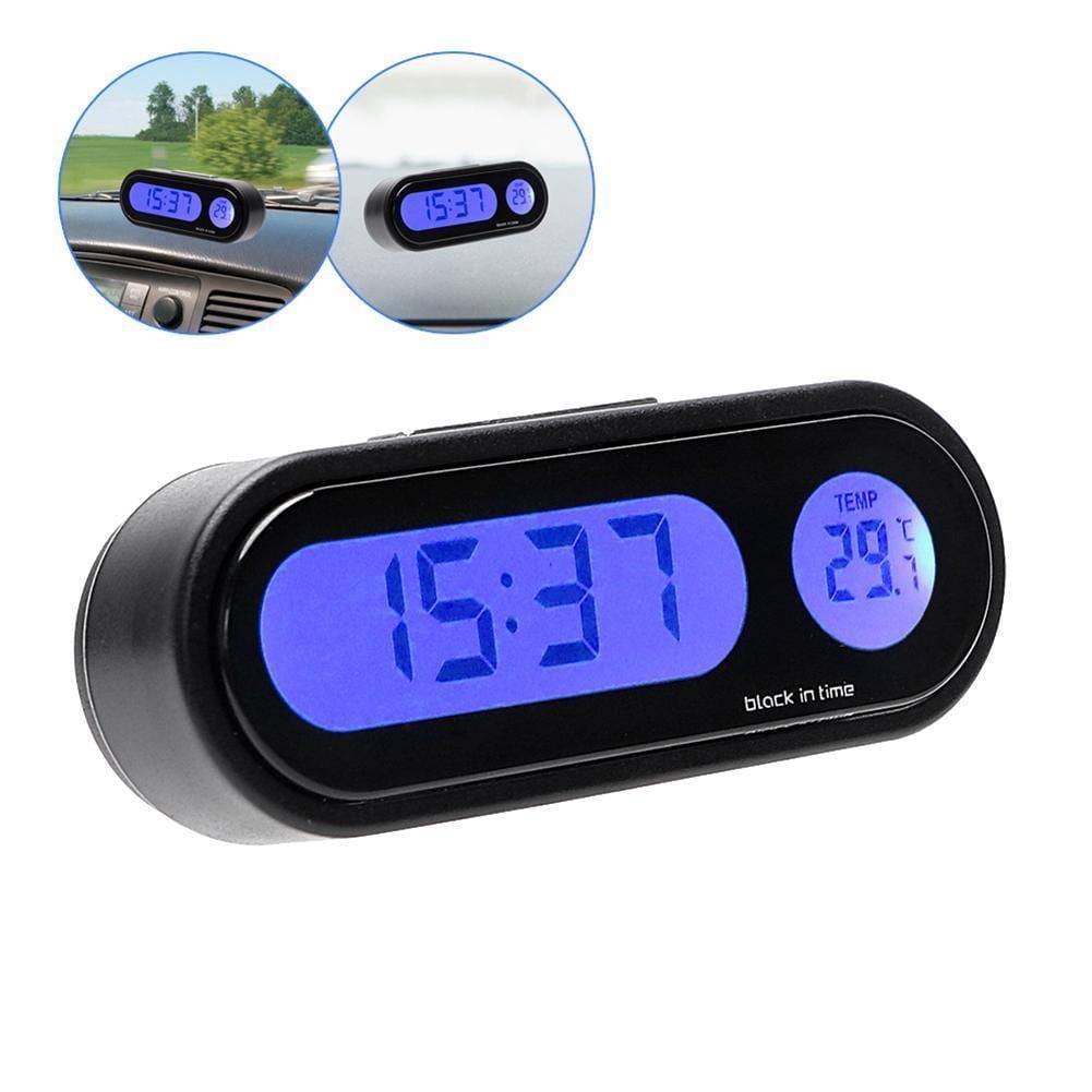 Car Mini Electronic Clock Time Watch Auto Dashboard Clocks Luminous Thermometer Black Digital ...