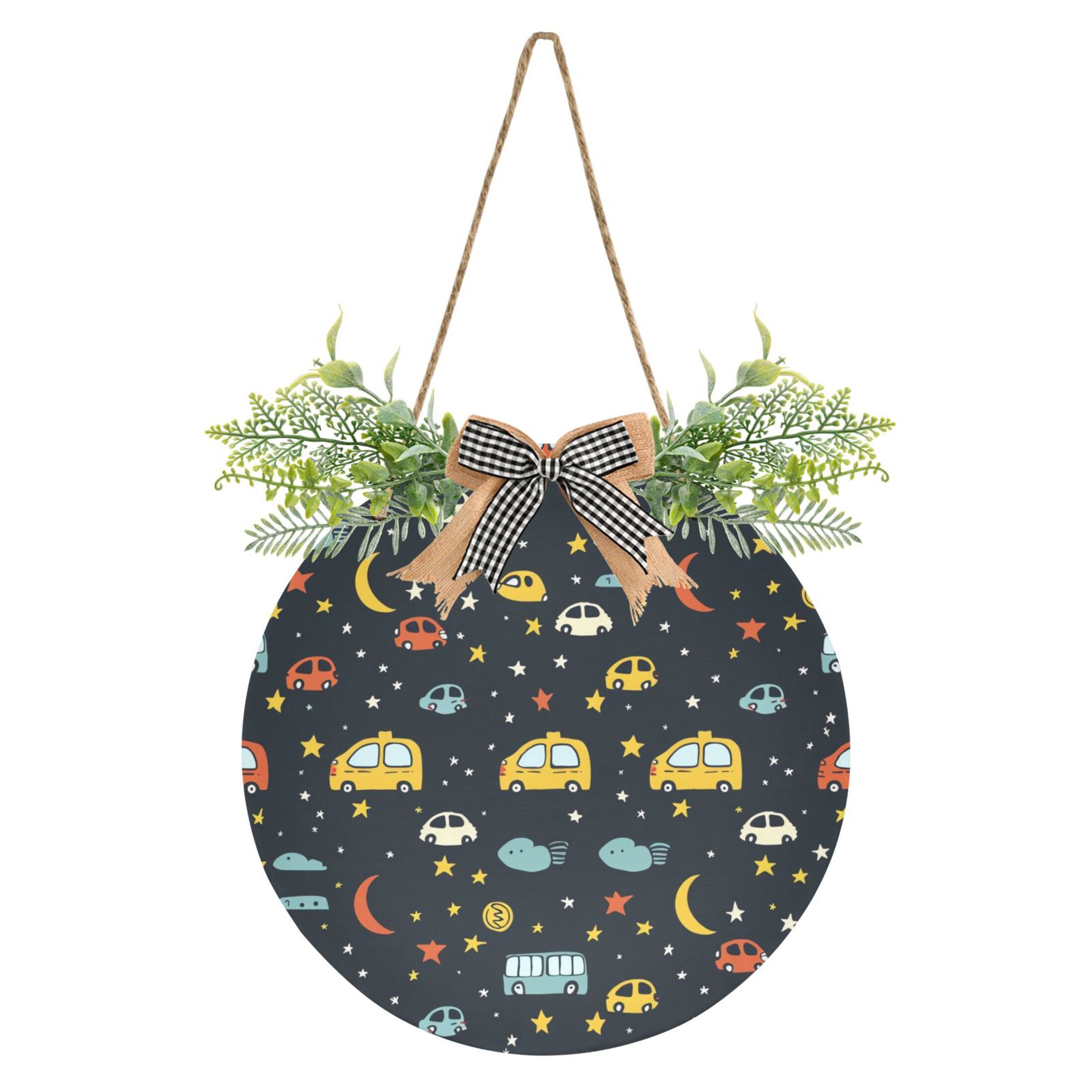 Car Moon Star Cloud Welcome Front Door Sign Round 12 inch Porch Hanging ...