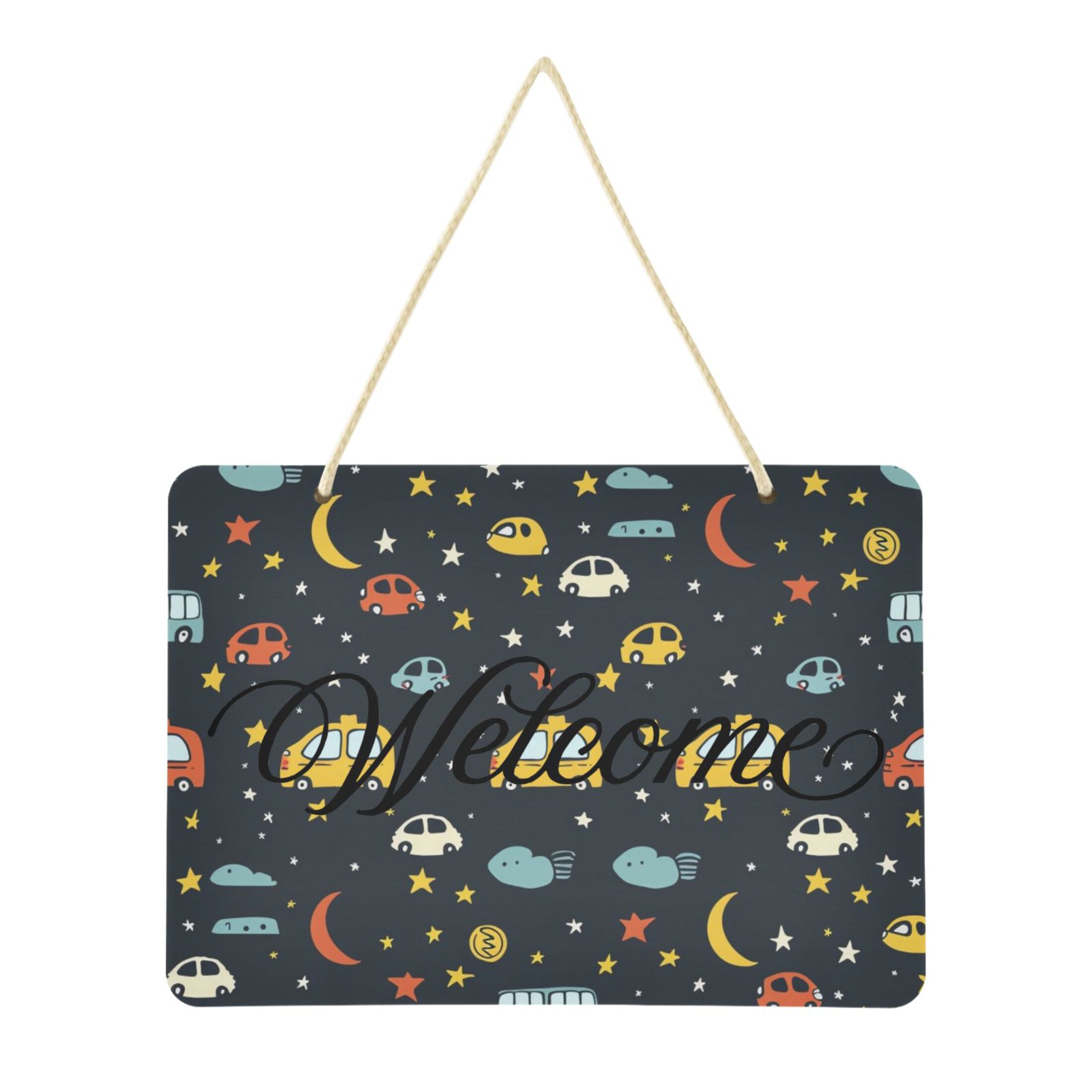 Car Moon Star Cloud Welcome Sign Front Door PVC 14x10 inch Hanger Hello ...