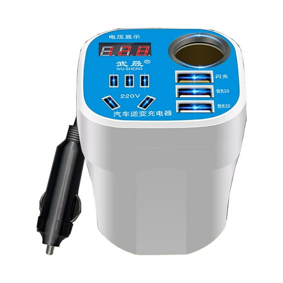 Car Mounted Cup Type Inverter Converter, QC 3.0 Charger 12V 24V To 220V ...