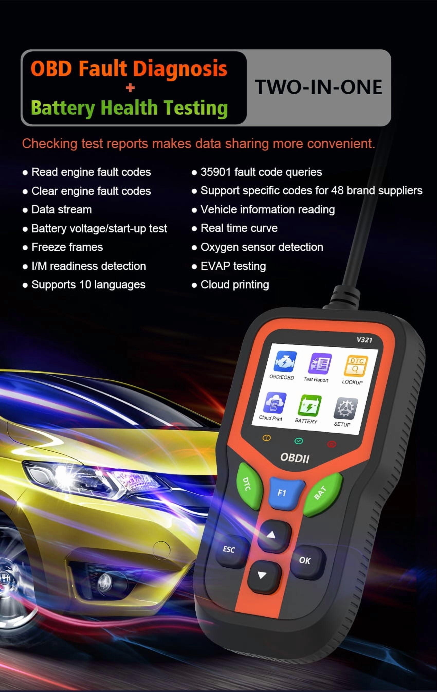 Car OBD2 Scanner Code Reader Engine Fault Scanner CAN Diagnostic Scan ...