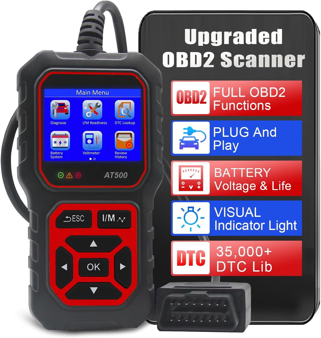 Car OBD2 Scanner Code Reader Engine Fault Code Reader iKiKin AT500 ...
