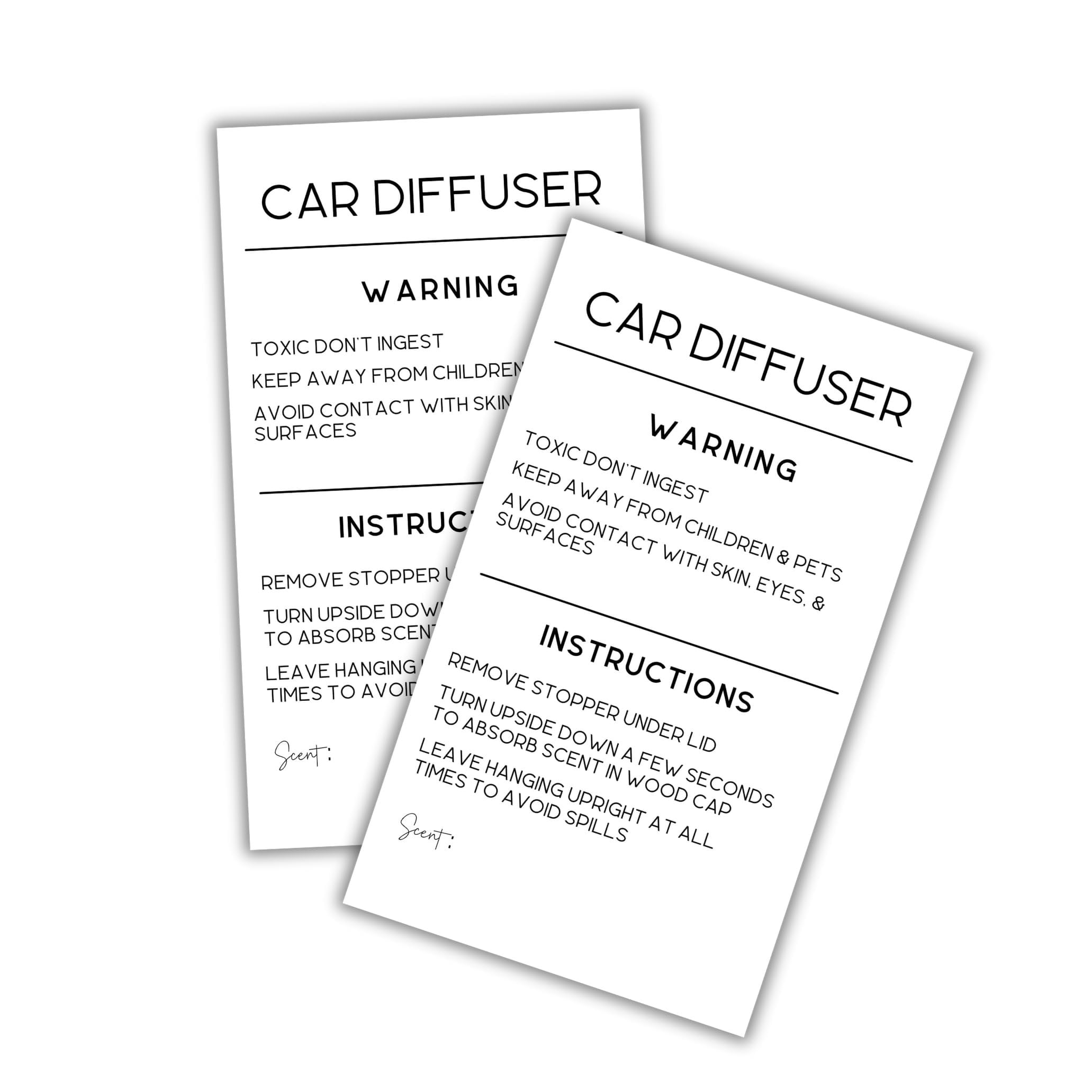 Car Oil Diffuser Vent Warning Labels and Instruction Cards 50 pk 3.5 x ...