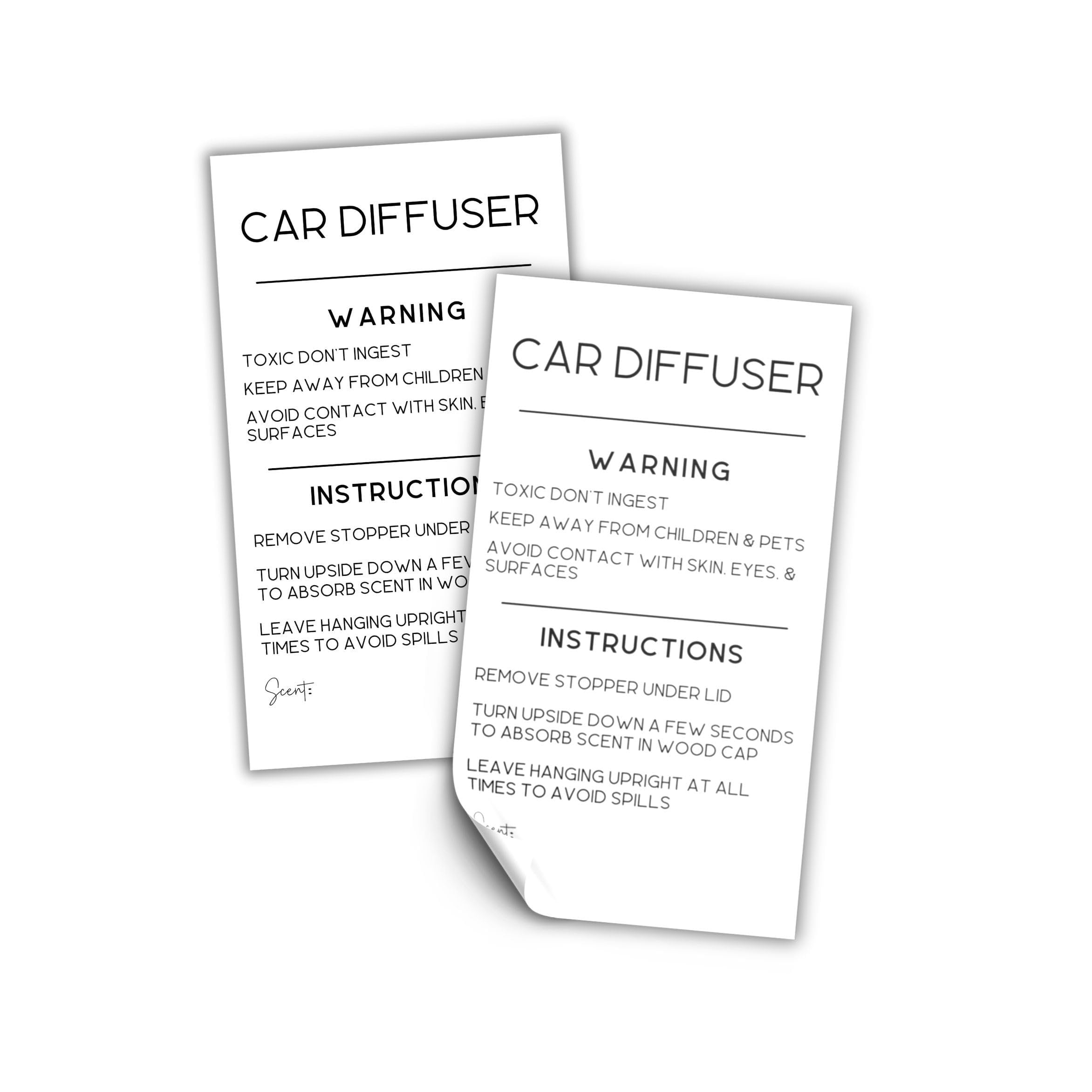 Car Oil Diffuser Vent Warning Labels and Instruction Stickers 250 per ...