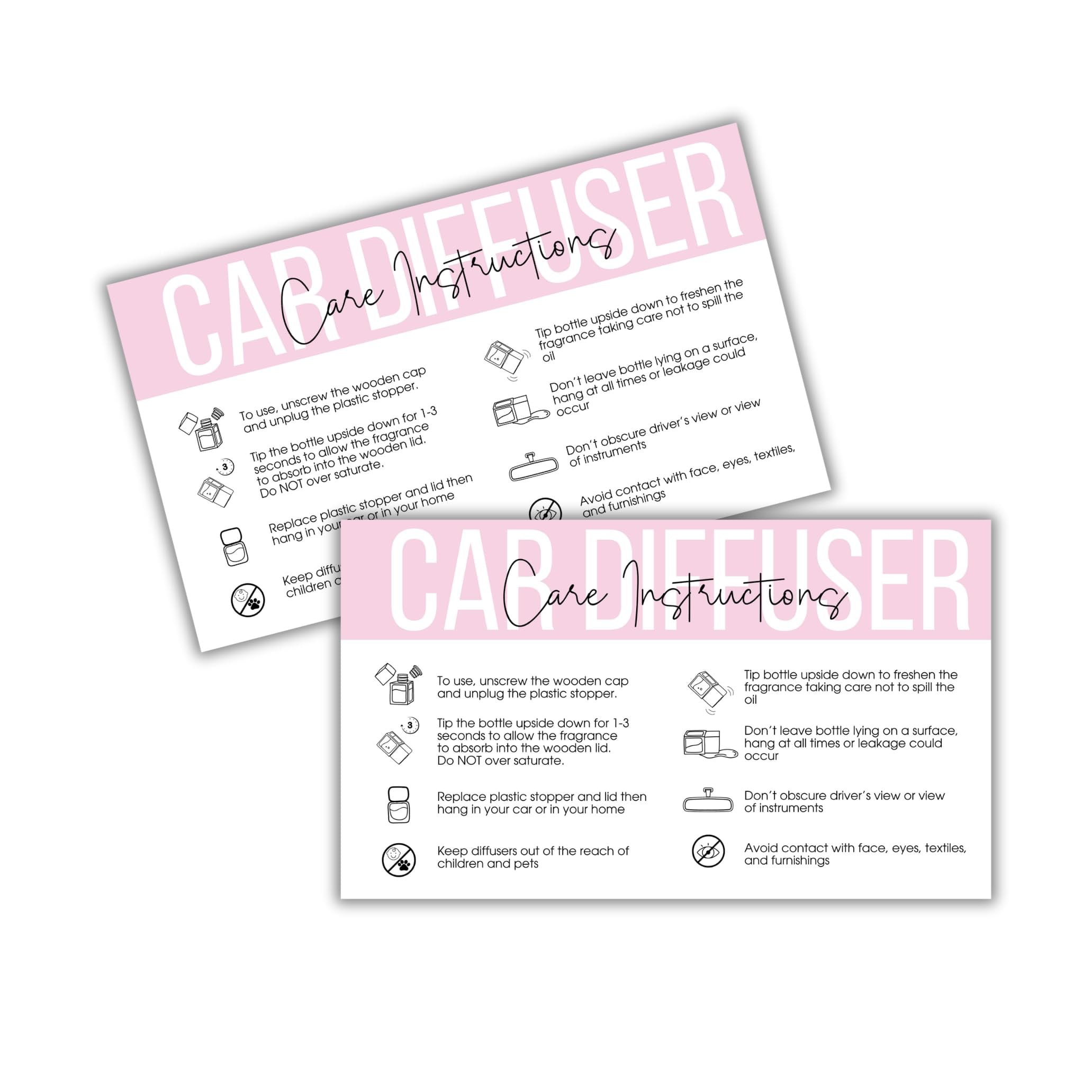 Car Oil Freshie Diffuser Care Freshie Instructions Cards 50 pk 3.5x2 ...