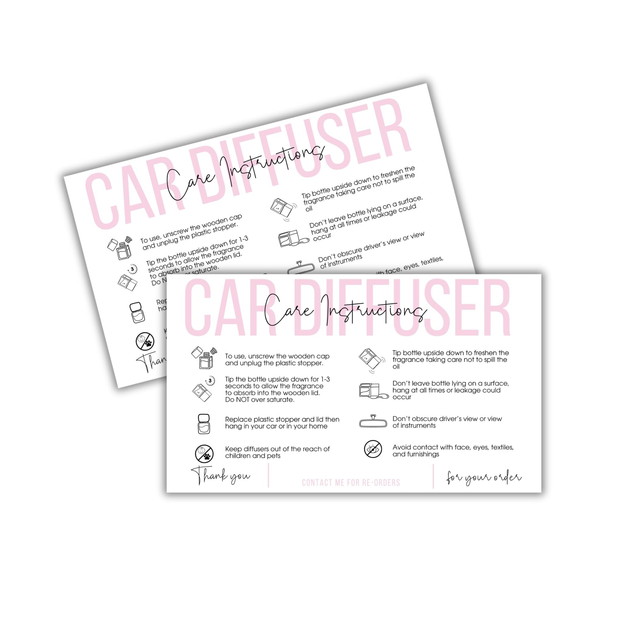 Car Oil Freshie Diffuser Care Freshie Instructions Cards 50 pk 3.5x2 ...