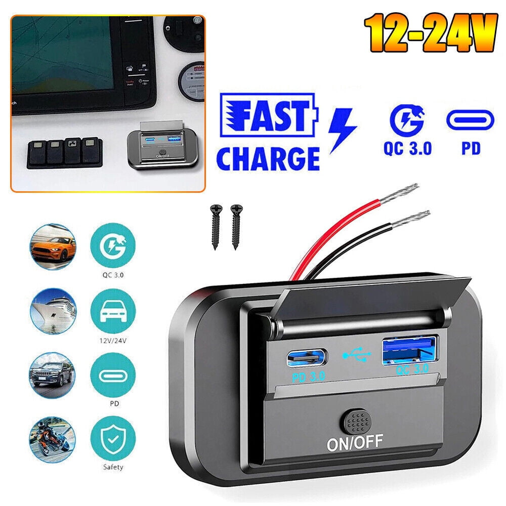 Car PD Type-C USB Port Fast Charger DC 12V-24V Socket Power Outlet ...