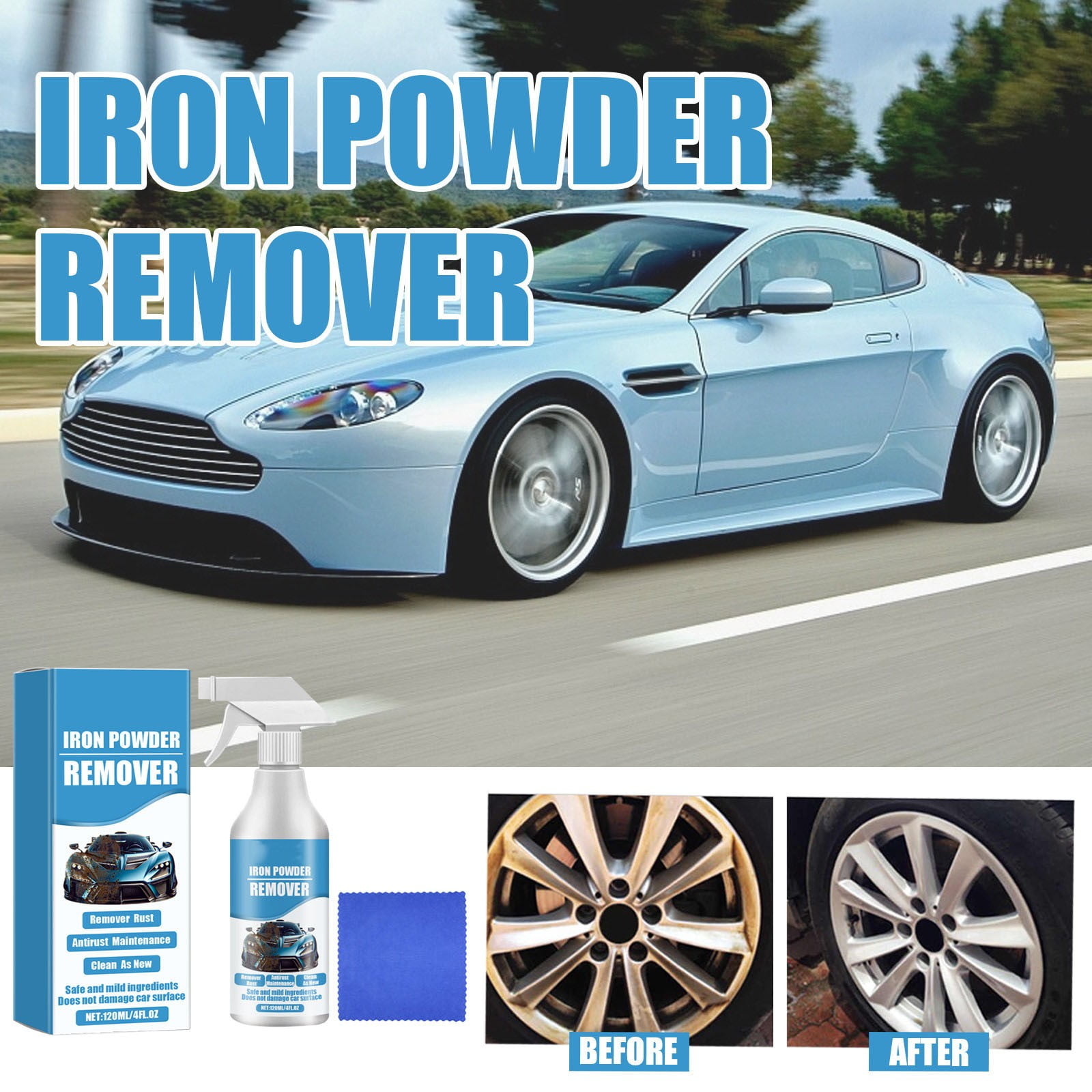 Car Paint Rust Remover | Wheel Iron Powder Cleaner | 120ml Fast Acting ...