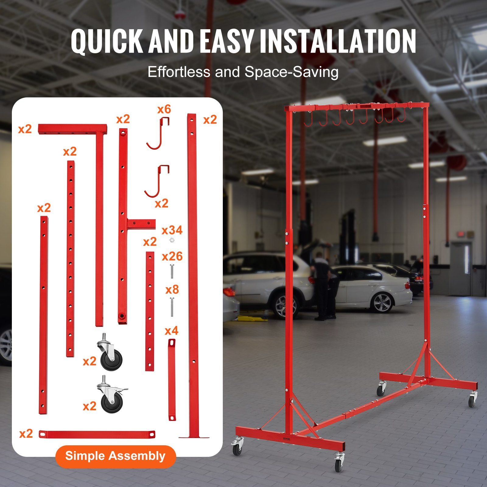 Car Painting Stand with 8 Adjustable Hooks, Auto Body Paint Rack for ...