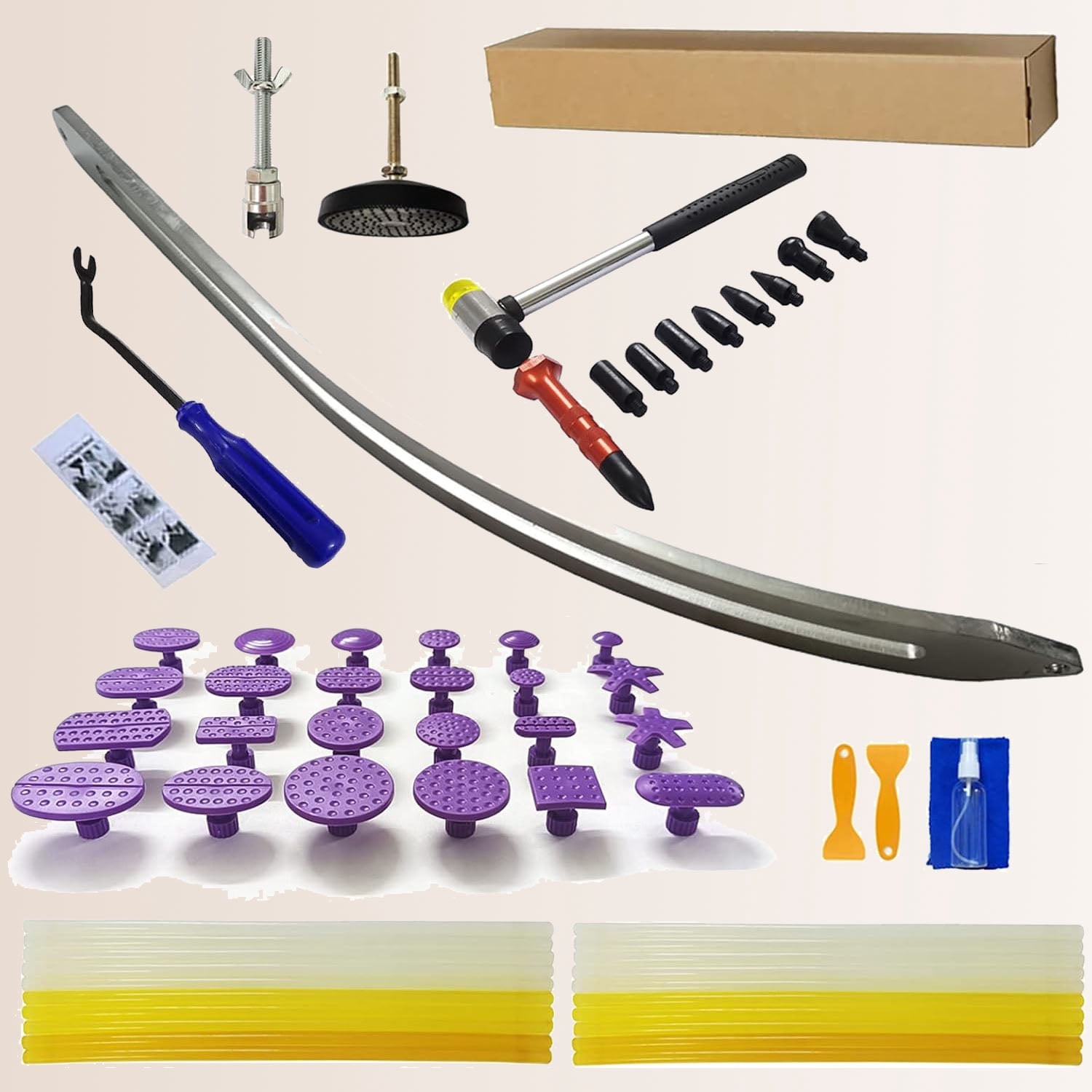 Car Paintless Dent Removal Kit, Auto Fender Damage Repair Curved Rod ...