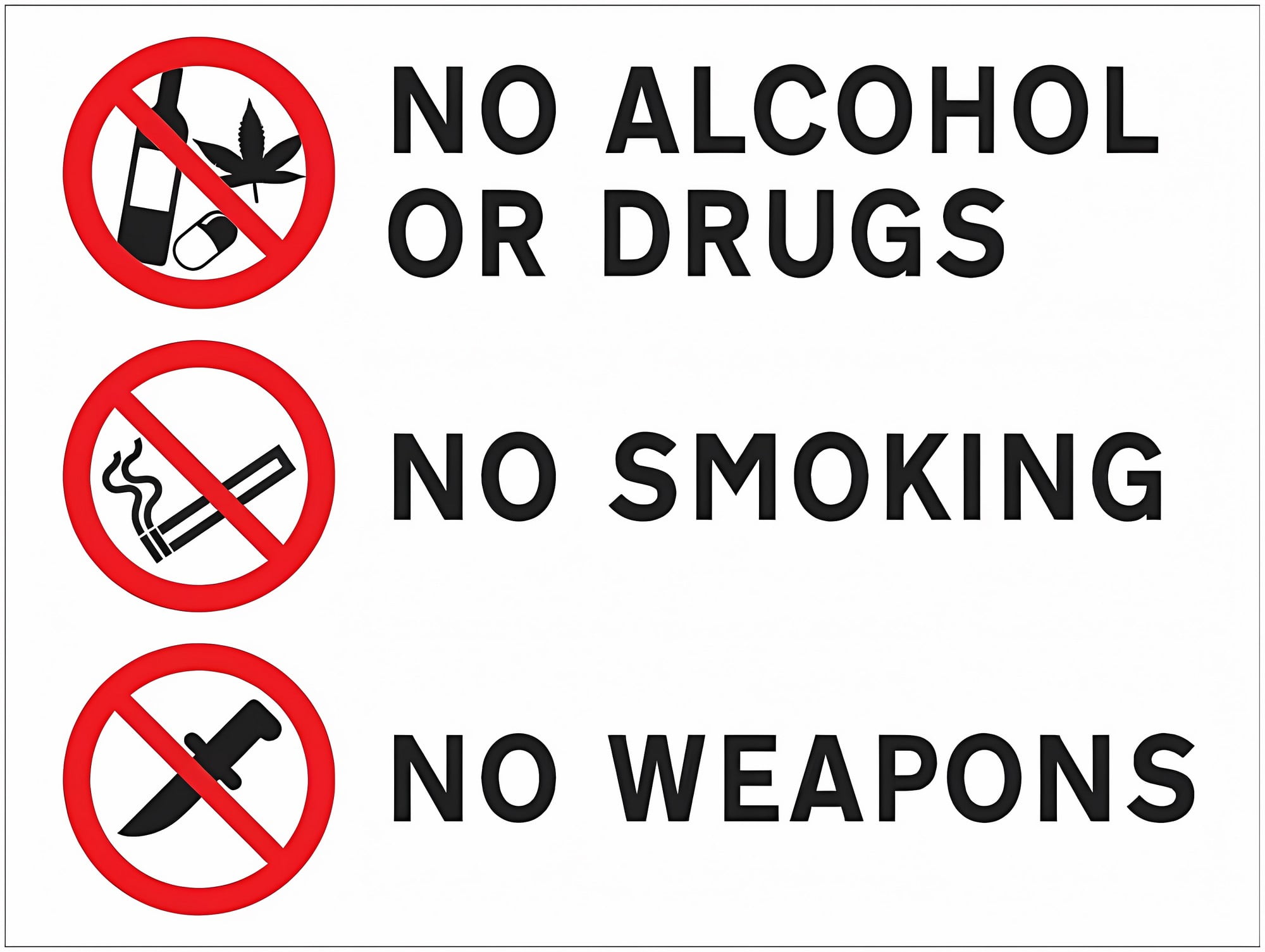 Car Park Sign for Banned Substances Weapons 8"x12" - Safety Information ...