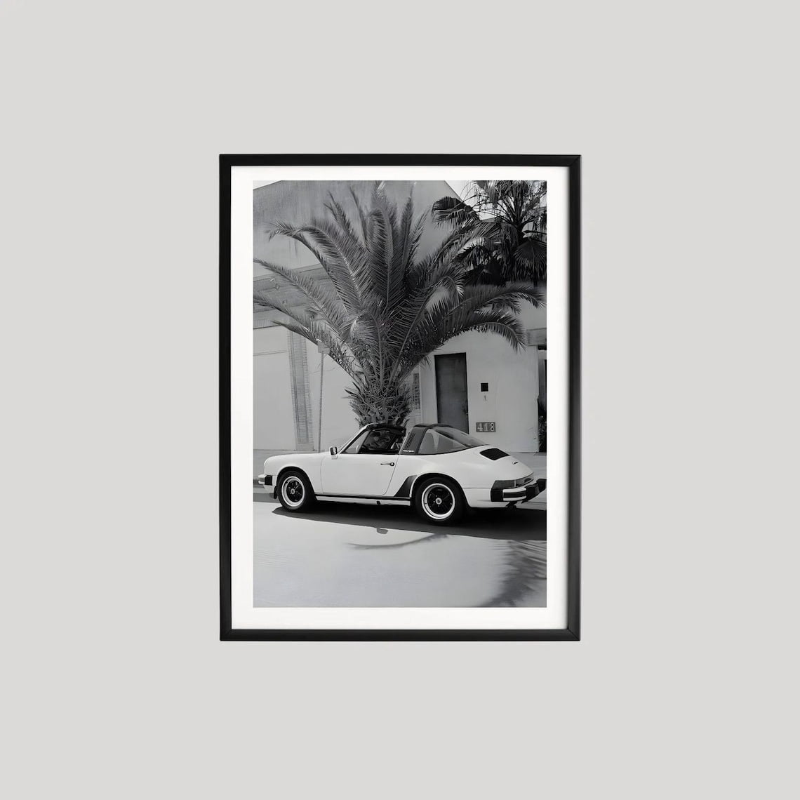 Car Parked Under Palm Trees Black and White Classic Car Sports Car ...