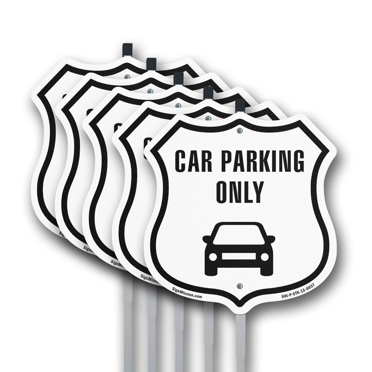 Car Parking Only (5 Pack) 12 inch X 12 inch Shield Shaped Rust-Free ...