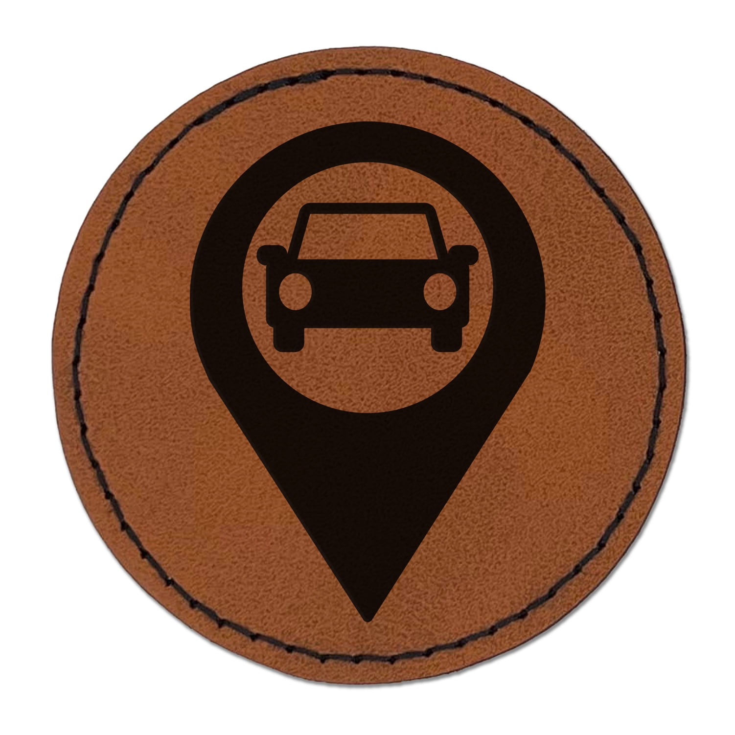 Car Parking Map Location Icon 2.5" Faux Leather Round Engraved Iron-On ...