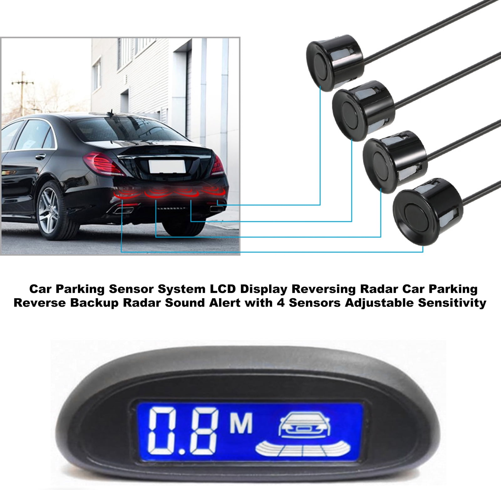 Car Parking Reverse Backup Radar System with 4 Sensors LCD Digital ...