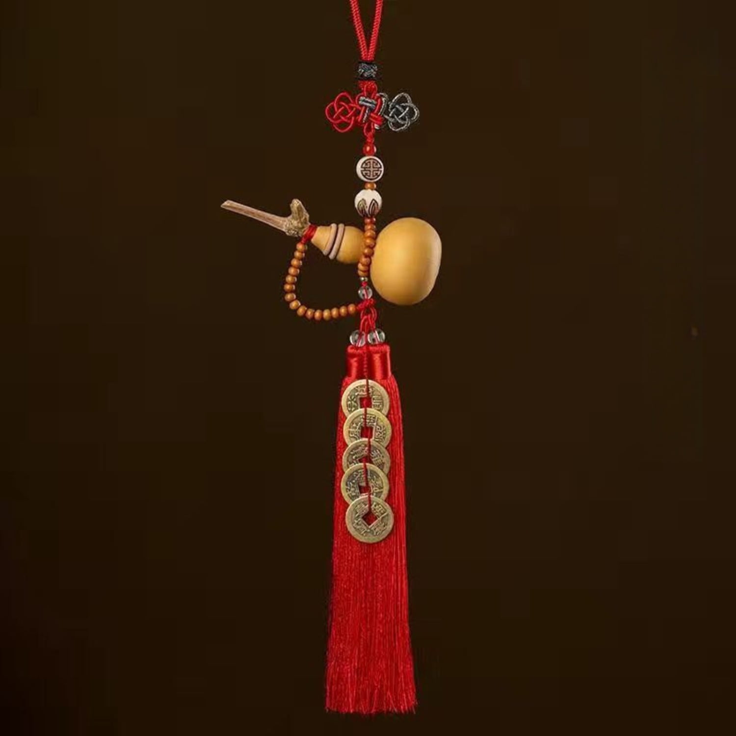Car Pendant Opening Gourd with Five Emperors Coins Feng Shui Rearview ...