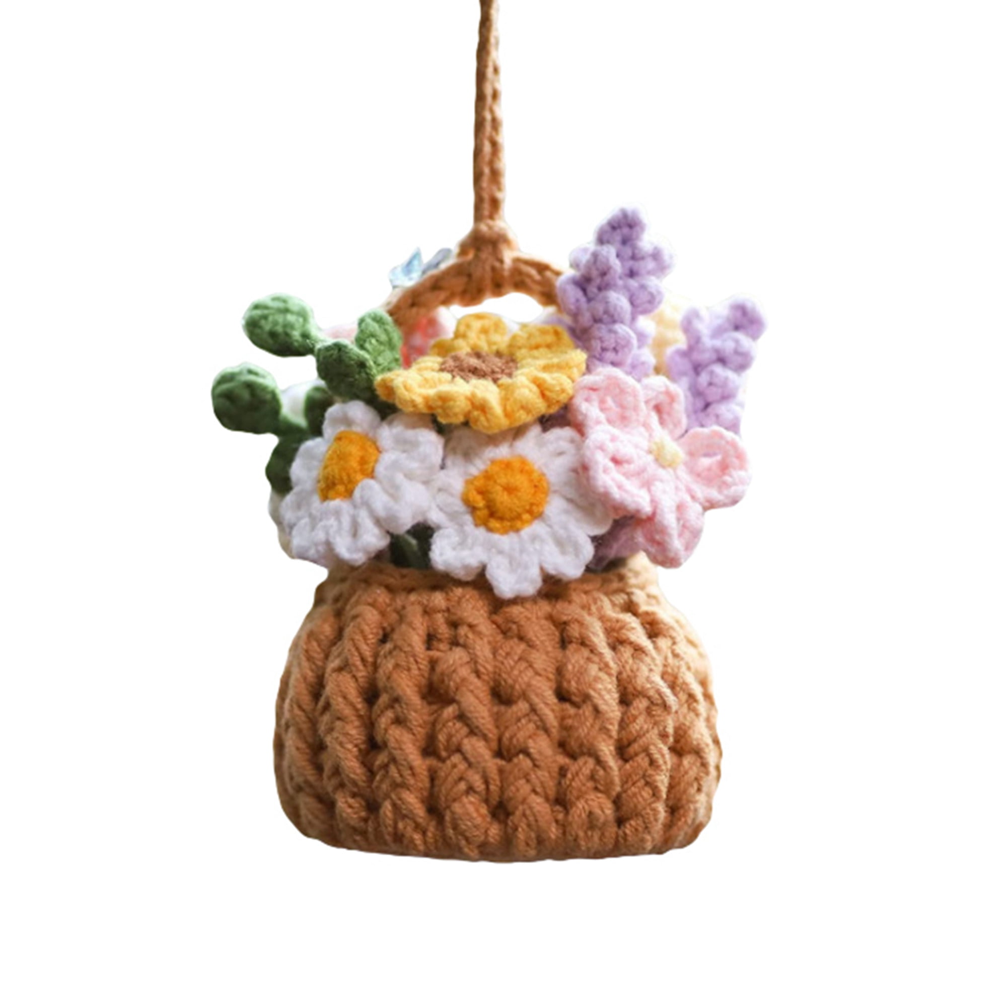 Car Pendant Ornaments Charms for Rear View Mirror Crochet Hanging Plant ...