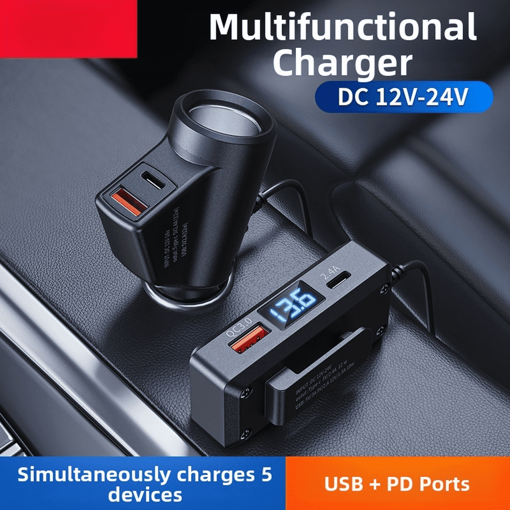 Car Phone Charger 12V/24V Power Converter, 5-Port Fast Charging Adapter ...