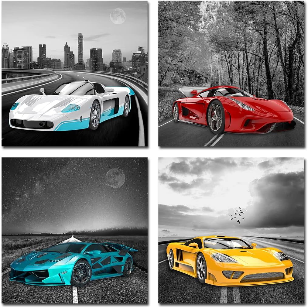 Car Pictures Black and White Wall Art Racing Car Canvas Prints for Men ...
