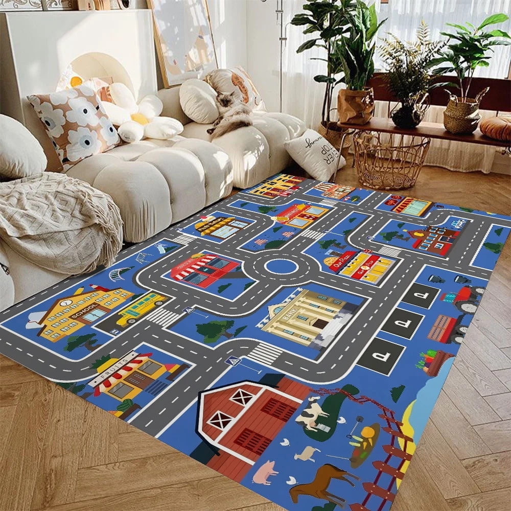 Car Play Mat for Boys and Girls Highway City Traffic-Themed Rugs for ...