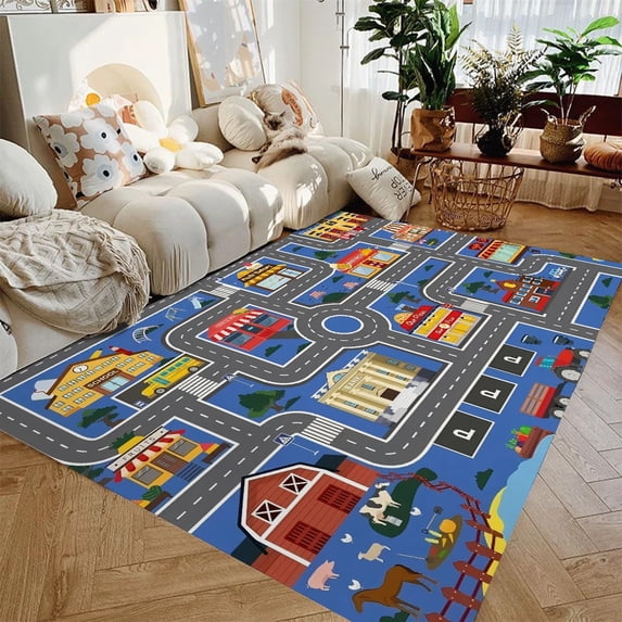 Car Play Mat for Boys and Girls Highway City Traffic-Themed Rugs for ...