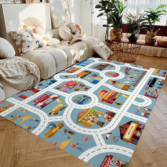 Car Play Mat for Boys and Girls Highway City Traffic-Themed Rugs for ...